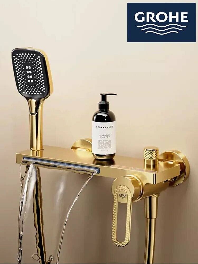 KNOW EASY-GROHE Настенный смеситель для ванны, водопадный выпуск, черная ванна, наполненная водой, латунный смеситель для ванной комнаты