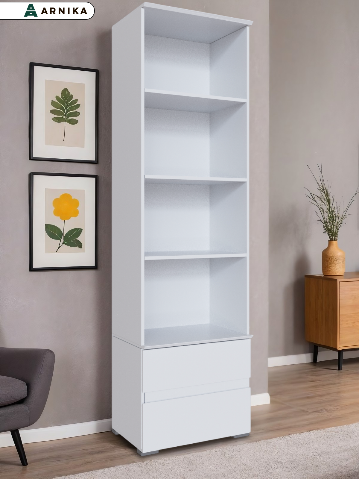 Пенал ARNIKA Плейона, открытый, белый, ЛДСП, универсальный, 2 ящика, 4 полки