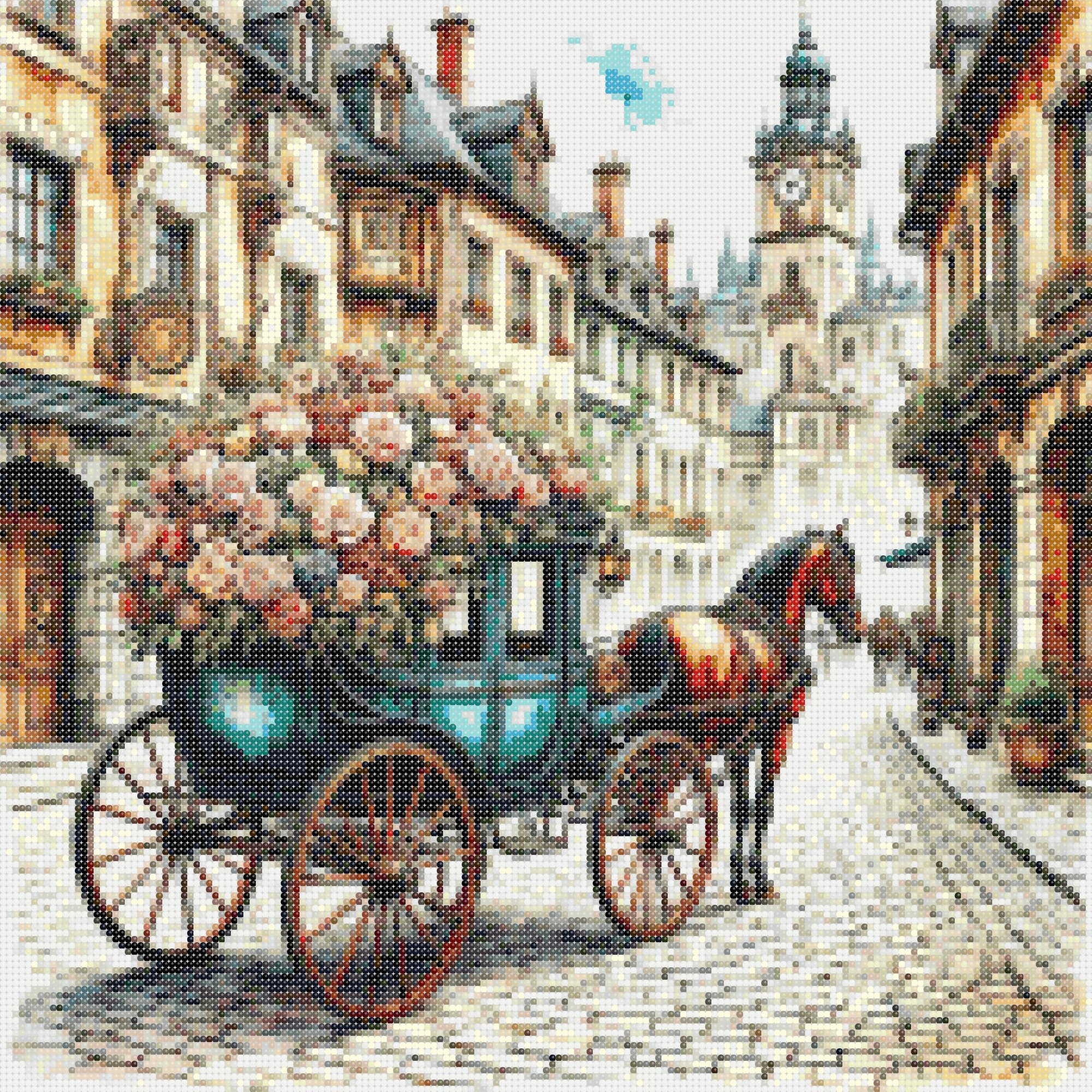 Схема вышивки бисером Цветочная карета (без бисера) 175х175 стежков (35х35 см) 89 цветов