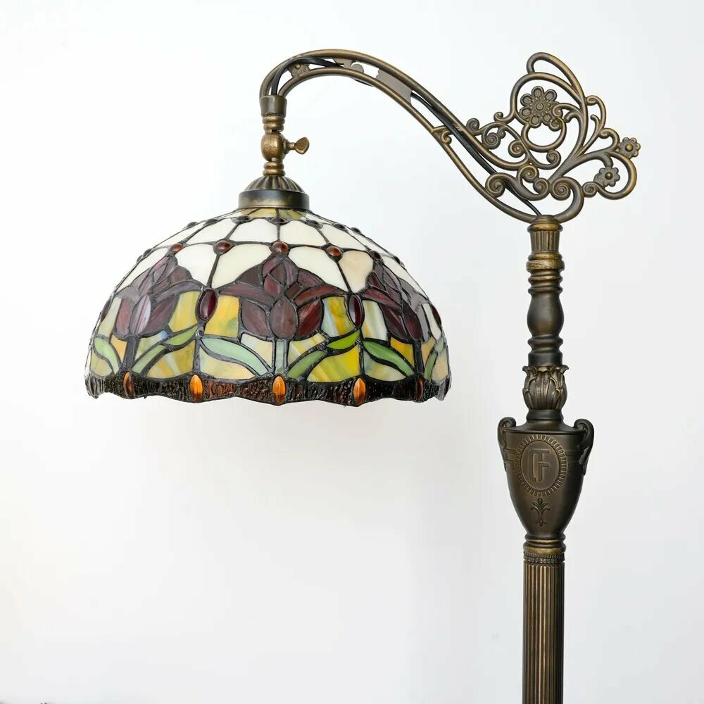 Креативный торшер с витражами от Тиффани, лампа с красными тюльпанами, спальня с диваном, гостиная, столовая, теплый и романтичный светильник для украшения дома в стиле ретро (30 см/12 дюймов)