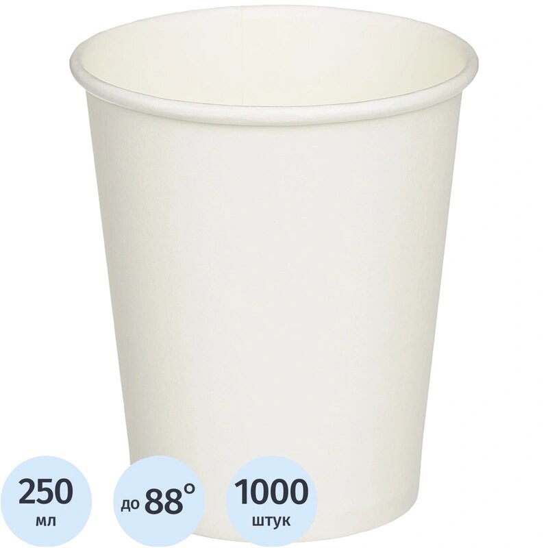 Стакан одноразовый бум 1-сл. d-80мм 250мл белый 1000шт/кор