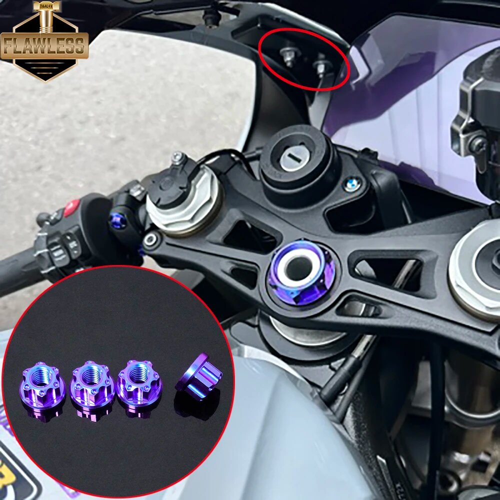 Тормозной суппорт с титановым покрытием для BMW S1000RR Фиолетовый, Mirror Nut 4 PCS, Black