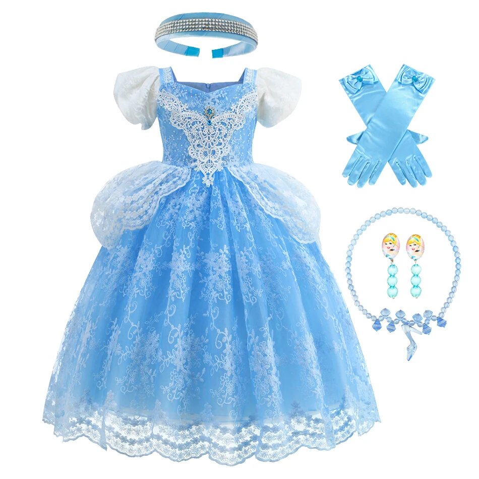 PAMABIBI Платье Золушки для девочки синее сетчатое 2T(Tag 100), Dress A 02