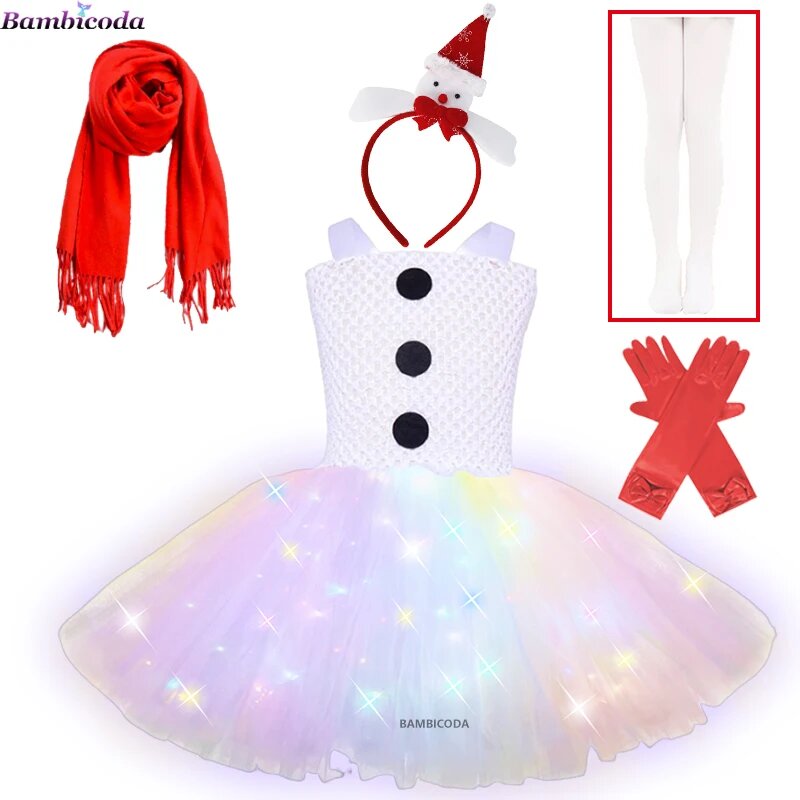 Костюм снеговика BAMBICODA для девочек 3-10 лет L(6-7Y), a4-LED