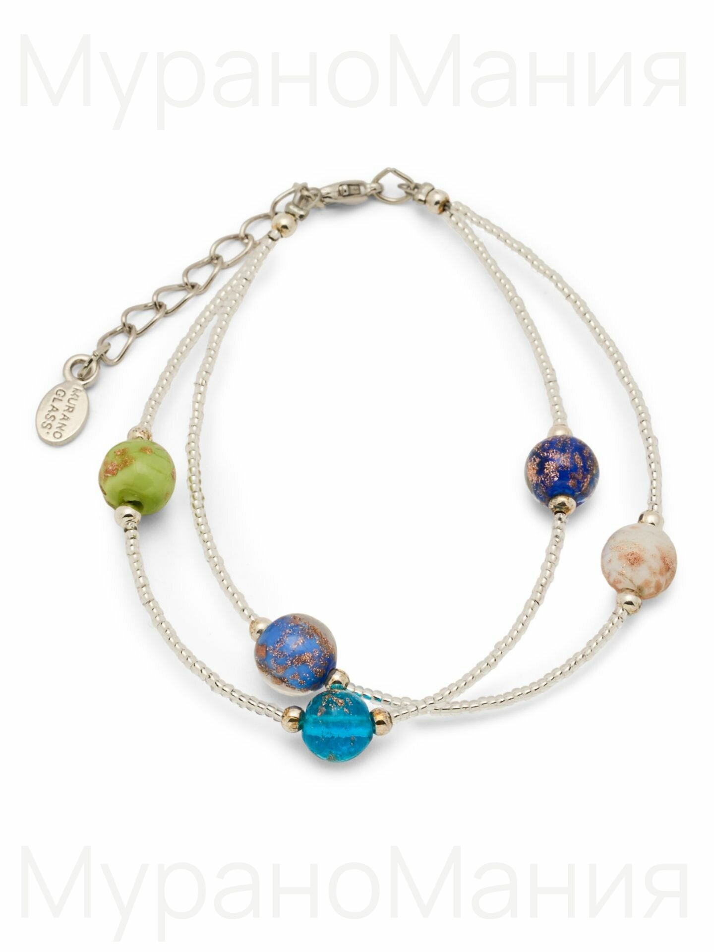 Браслет, муранское стекло, бисер, стекло