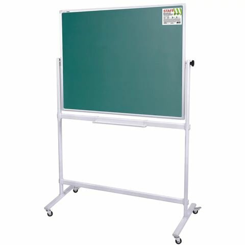 Доска для мела/магнитно-маркерная на стенде 100х150 см, 2-сторонняя, зеленая/белая, STAFF, 238006