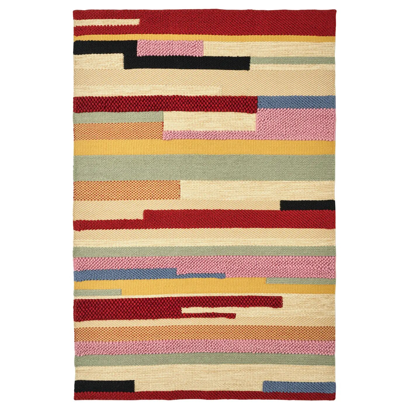 Ковёр BRÖNDEN, низкий ворс, ручная работа, разноцветный/красный, 133x195 см