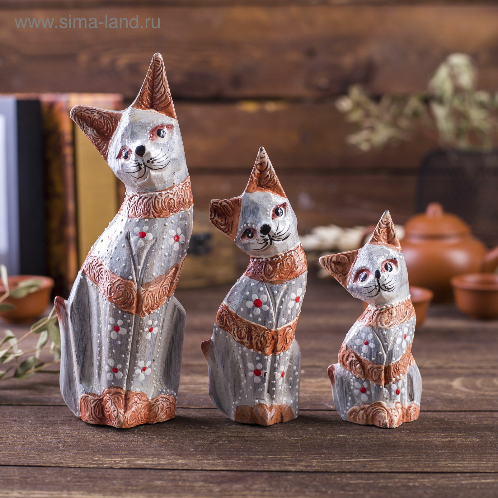 Сувенирный набор "Кошечки с полосками", h=20 см, h=17 см, h=15 см, дерево