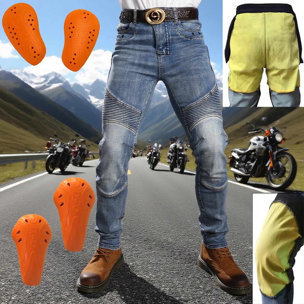 Мужские Мотоджинсы Из Кевлара И Арамида, Огнестойкие, С Защитой Коленей, Для Повседневной Носки, Синие, Для Мотокросса, Hi-03