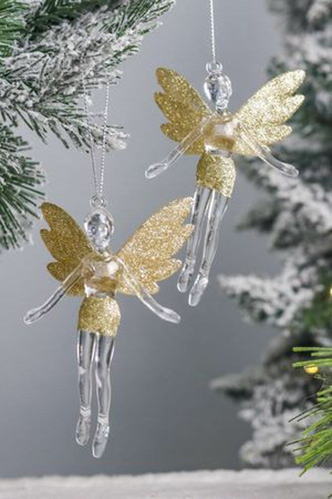 Набор ёлочных украшений-подвесок хрустальные феечки, акрил, золотые, 12 см, 2 шт, Koopman International CAA222300