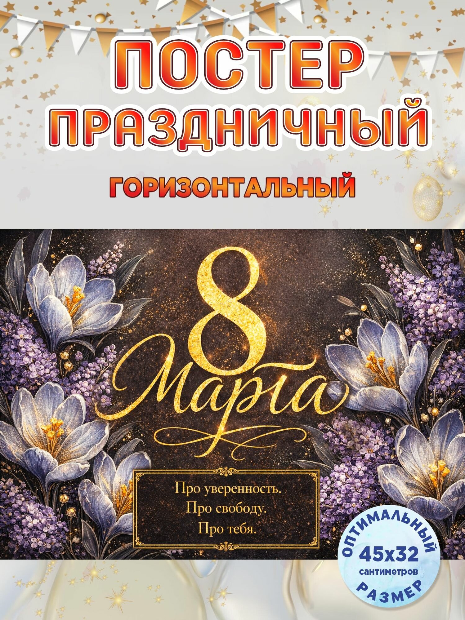 Плакат 8 Марта, Постер на женский день 32х45см