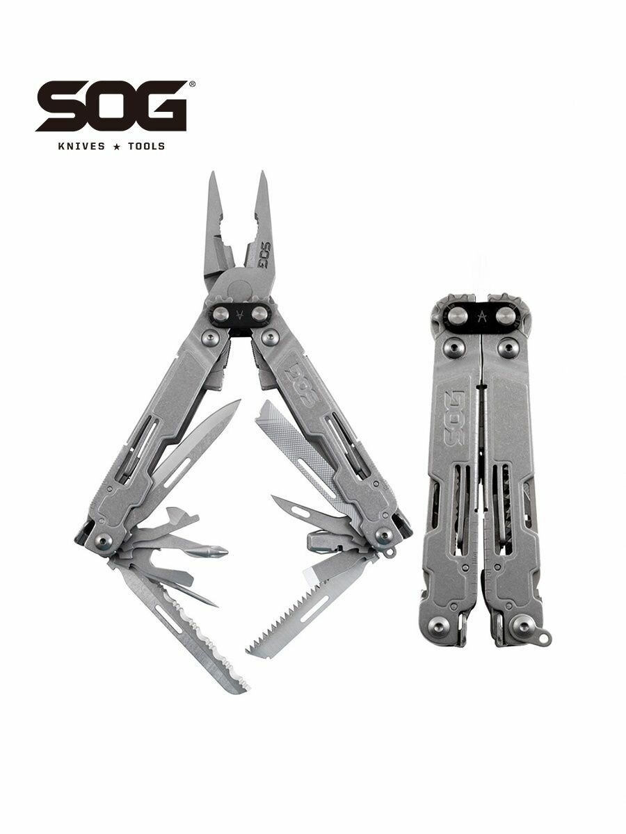 SOG 21 Tools PowerAccess, Многофункциональные складные плоскогубцы, карманный нож, Серебристый, PA2001-CP