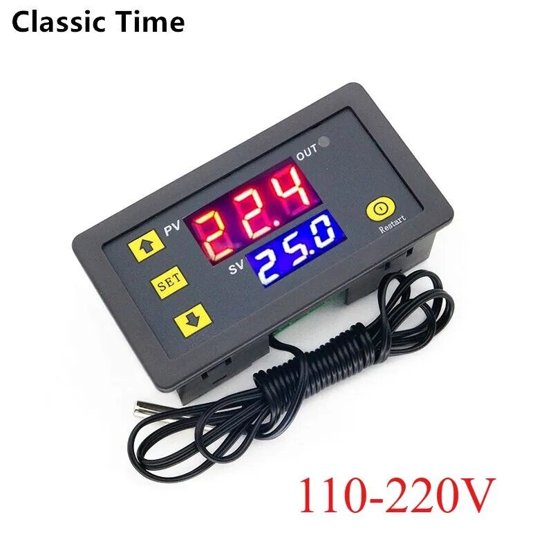 W3230 12V 24V AC110-220V Зондовая линия 20A Цифровой контроль температуры, термостат со светодиодным дисплеем и прибором управления нагревом/охлаждением