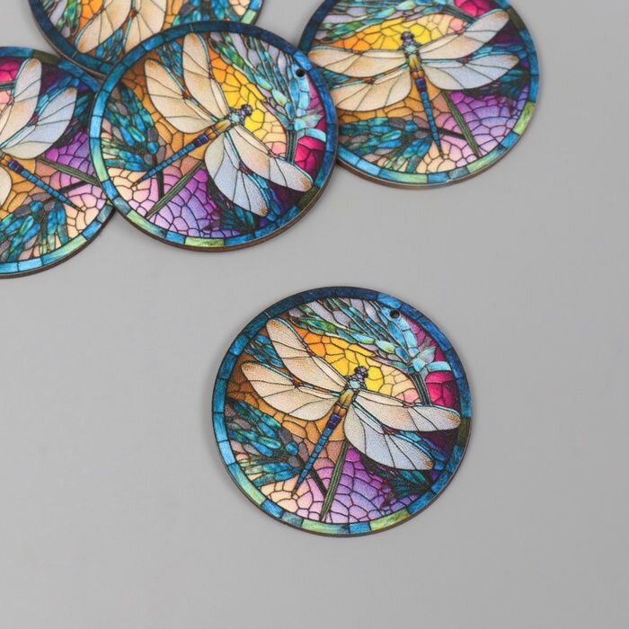 Декор для творчества дерево Стрекоза. Витраж , 4.6 4.6 0.3 см