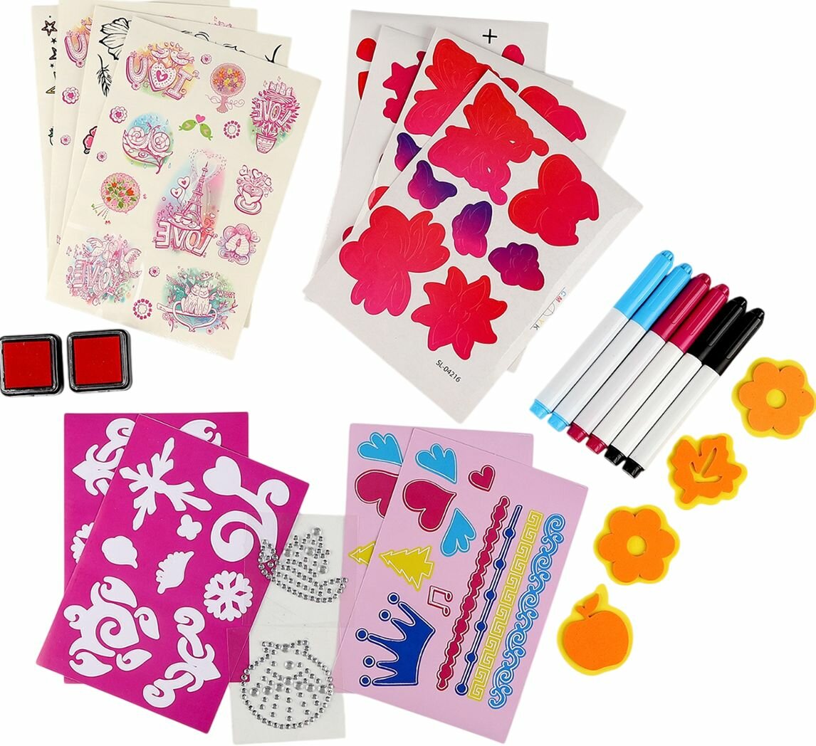 Переводные тату детские для девочек, наклейка-переводка на тело, временная татуировка для детей, набор 2 листа, в комплекте наклейки на ногти, микс