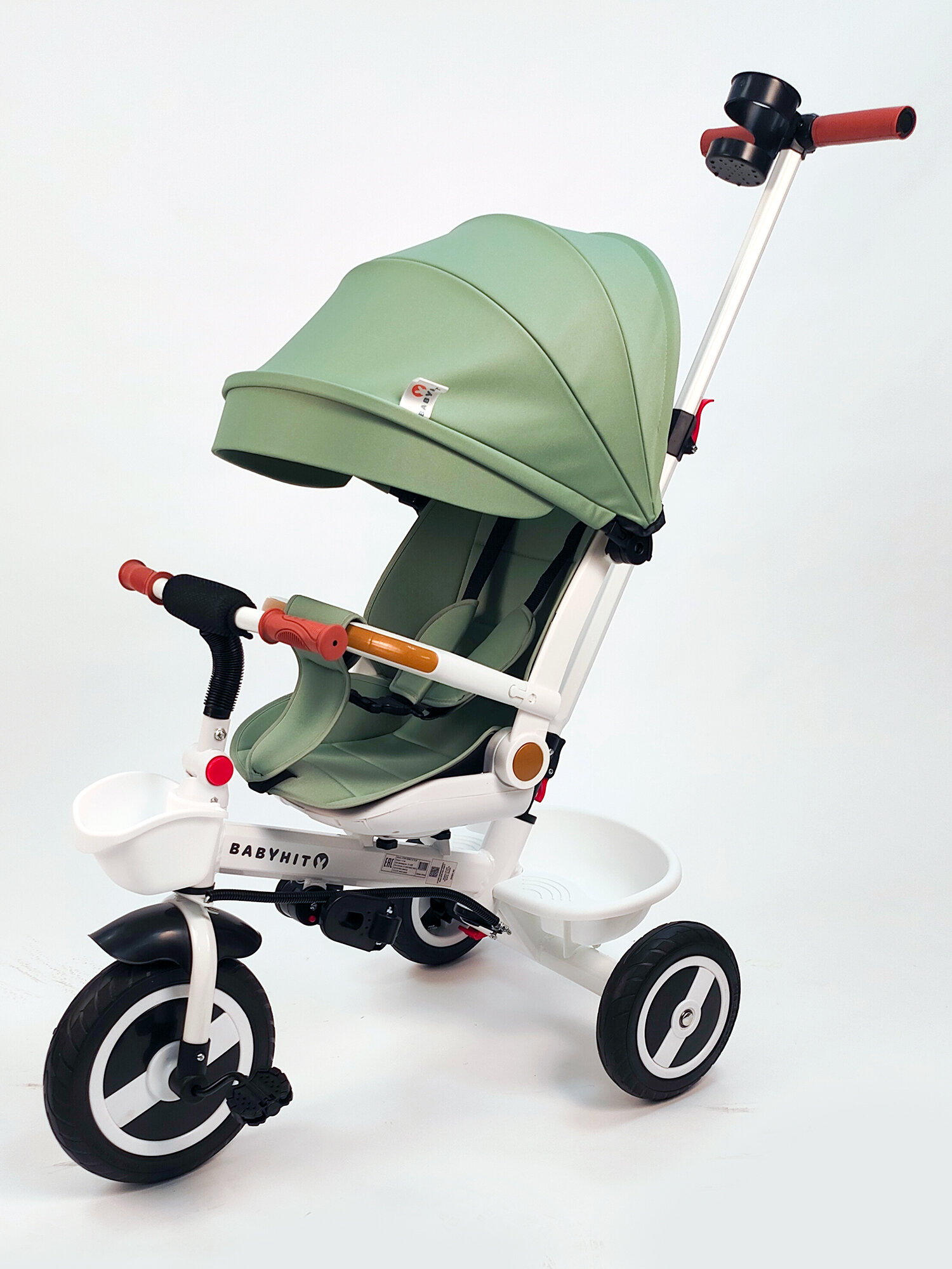 Велосипед-коляска Babyhit Kidway Plus, трехколесный, для детей 1.5-3 лет, белый/зеленый