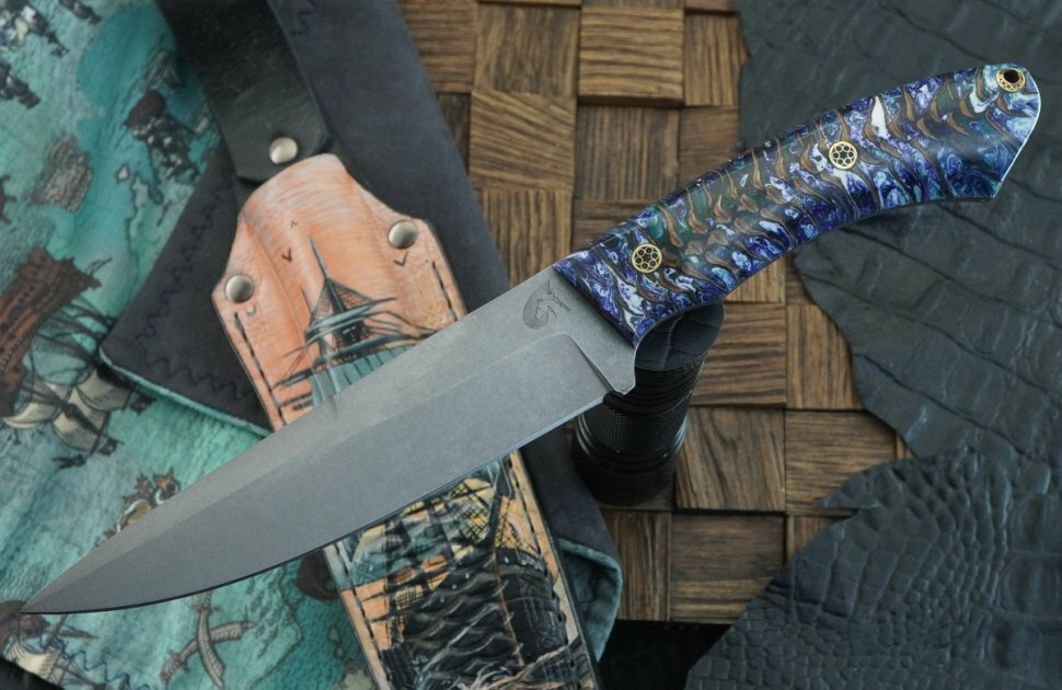 Златонож нож Киалим Люкс, сталь Elmax, рукоять гибрид сколопендра