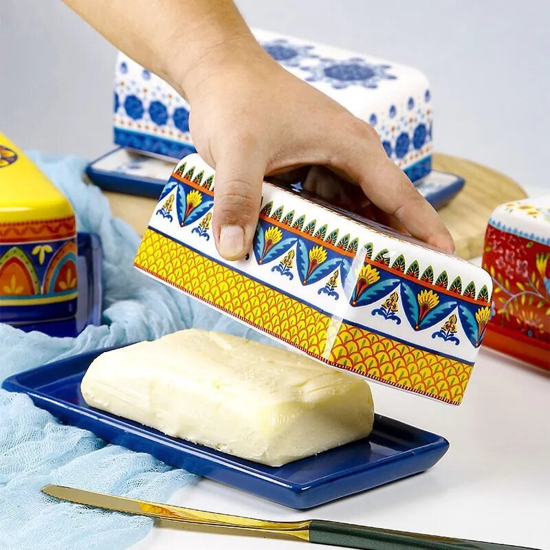 Масленка, сырница, голубая, из керамики, 650 г, маслёнки — фото 1