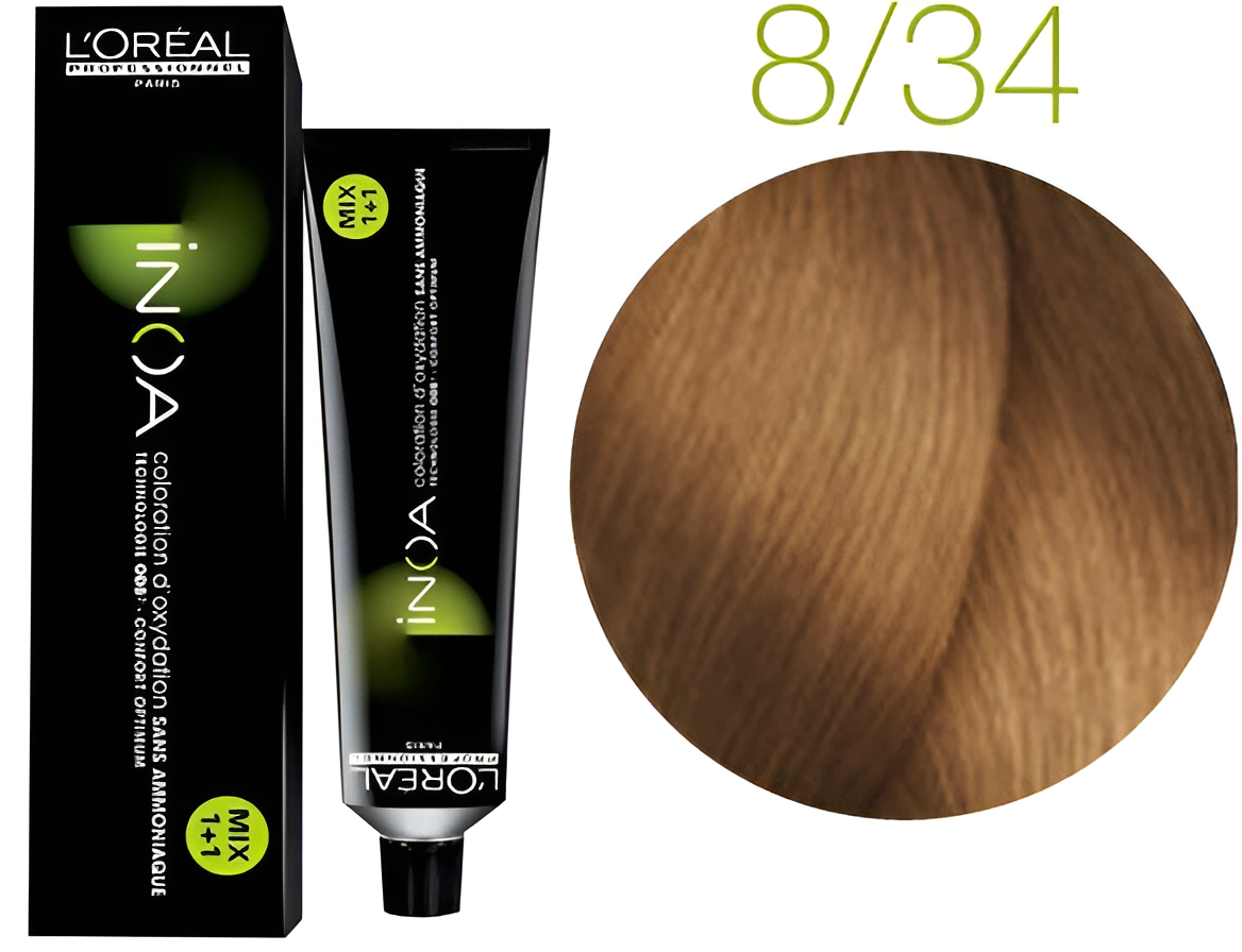 L'OREAL Inoa Крем-краска оттенок 8.34 (светлый блондин золотистый медный)