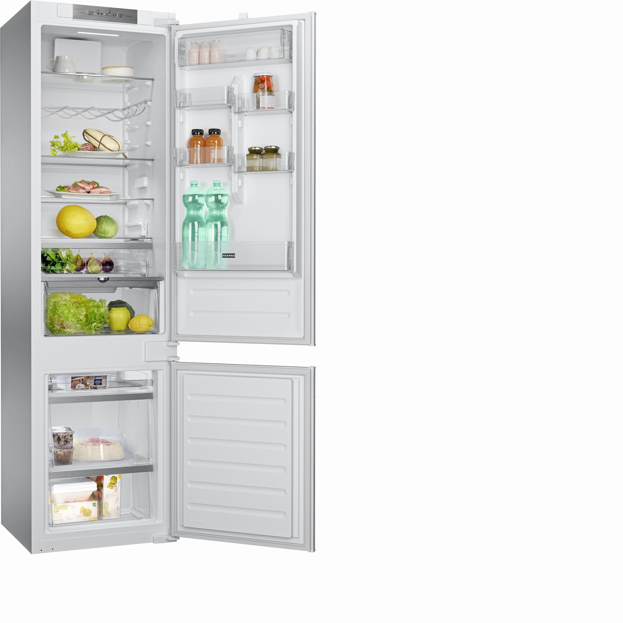 FRANKE FCB 360 V NE D встраиваемый холодильник двухкамерный, EasyFrost, Инверторный тихий компрессор, Высота 193.5 см, Ширина 54 см, Объем 300 л, Электронное управление, Зона свежести