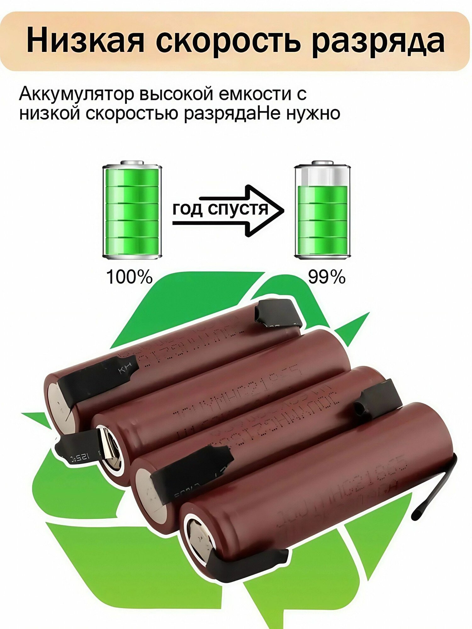 Аккумулятор 18650 высокотоковый HG2 3000мАч 15-20 мом Li-ion 3,7 В , с приваренной никелевой лентой,2ШТ