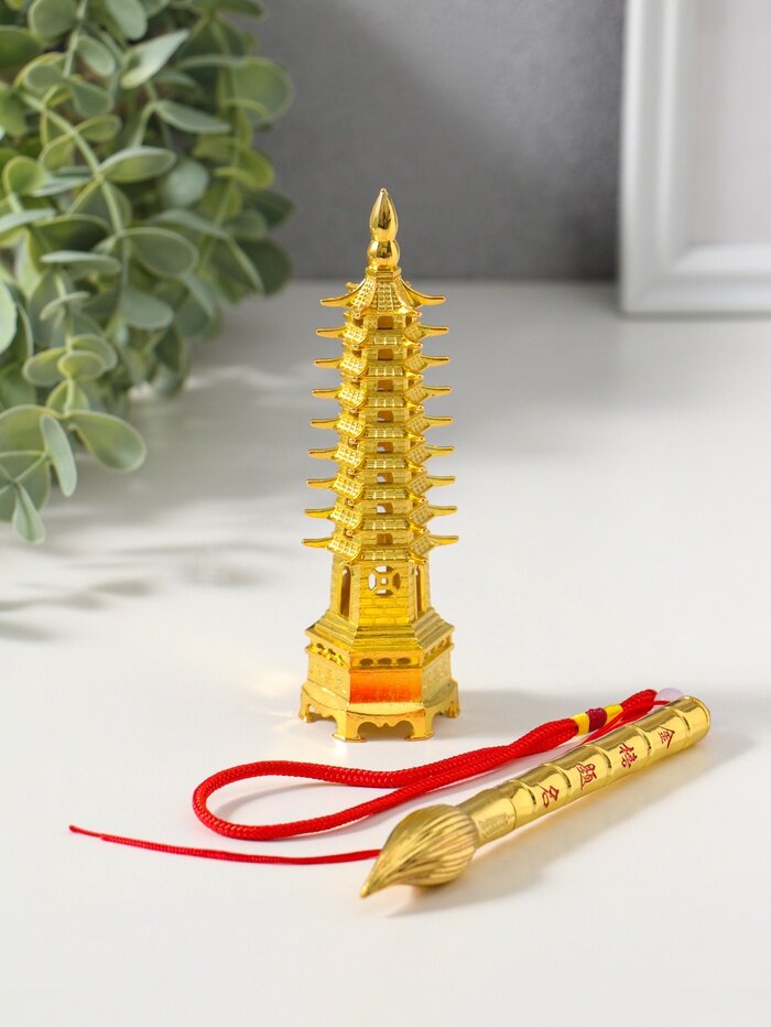 Набор нэцкэ фигурок 2 шт. «Пагода литературы», металл под золото, подарочные