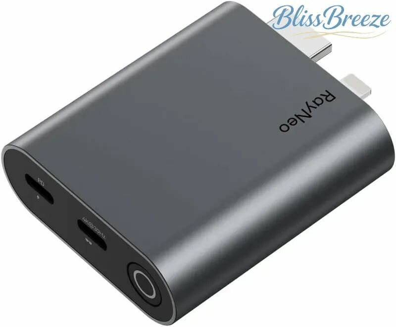 Адаптер HDMI RayNeo для iPhone 14 и более ранних моделей с устройствами Lightning/HDMI, с встроенной батарейкой и функцией "зарядка и воспроизведение", поддерживает видео 1080P@120Гц, 4K@30Гц.