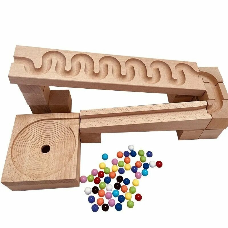 Деревянный конструктор-лабиринт Змейка с шариками, 100 цветных шариков, развивающая игрушка из бука для детей от 1 лет