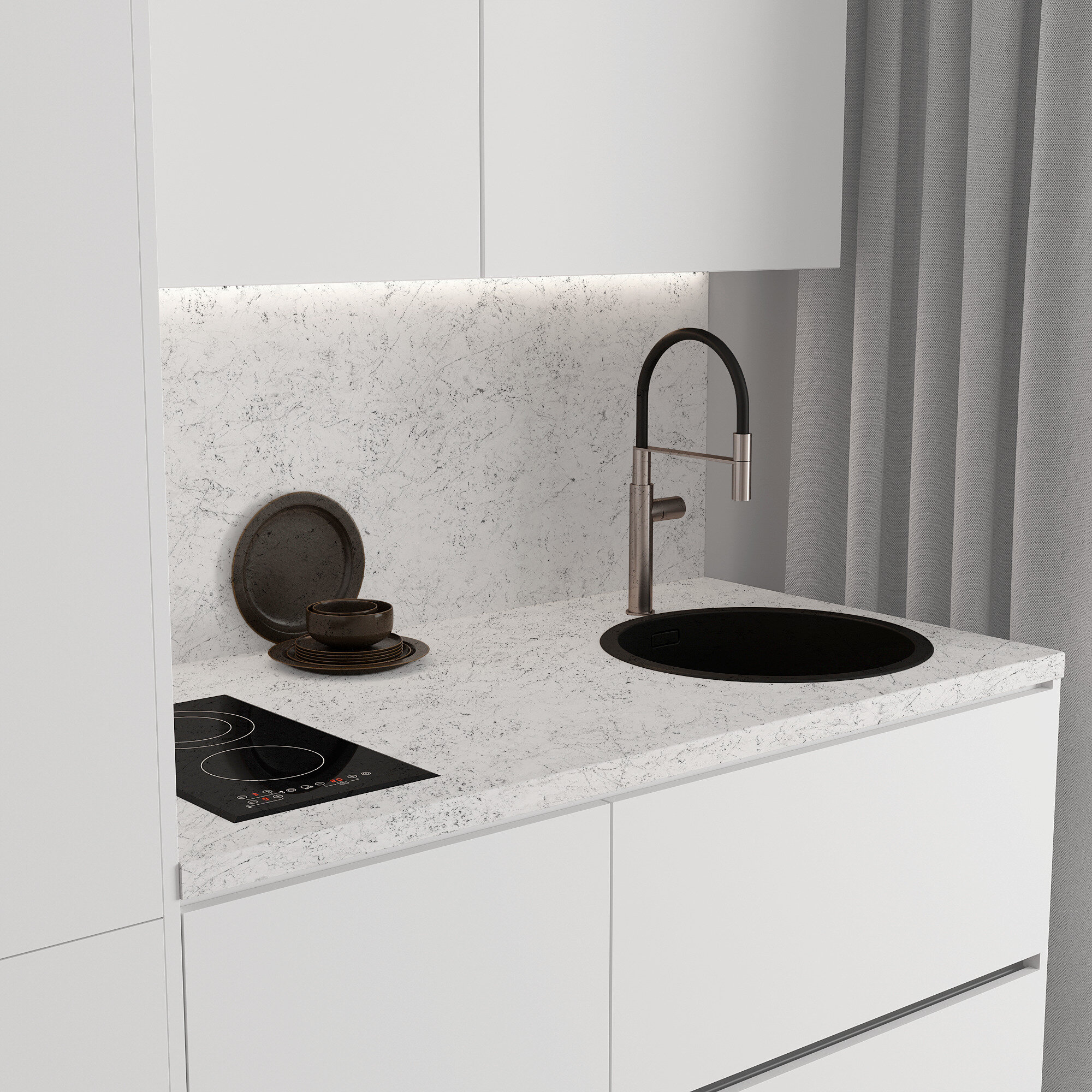 Столешница для кухни White Marble , влагостойкая 1500х800х40 мм, с постформингом, SLOTEX