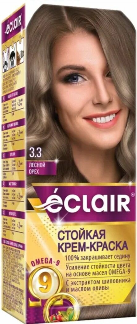 Крем-краска для волос eCLaIR Стойкая, №3,3, Лесной орех