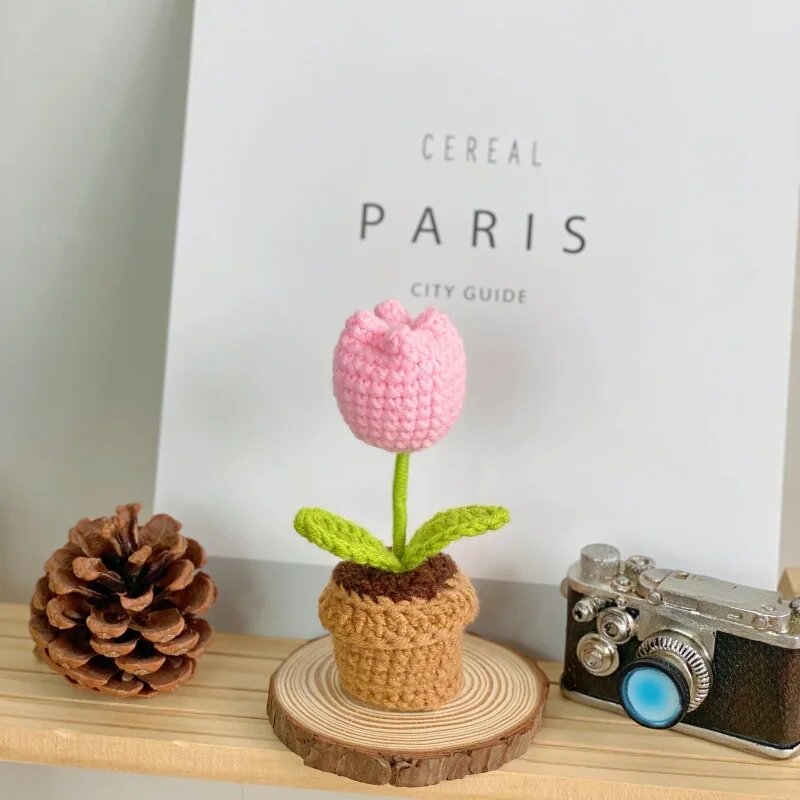 Вязаный цветок Tulip Pink, ручная работа