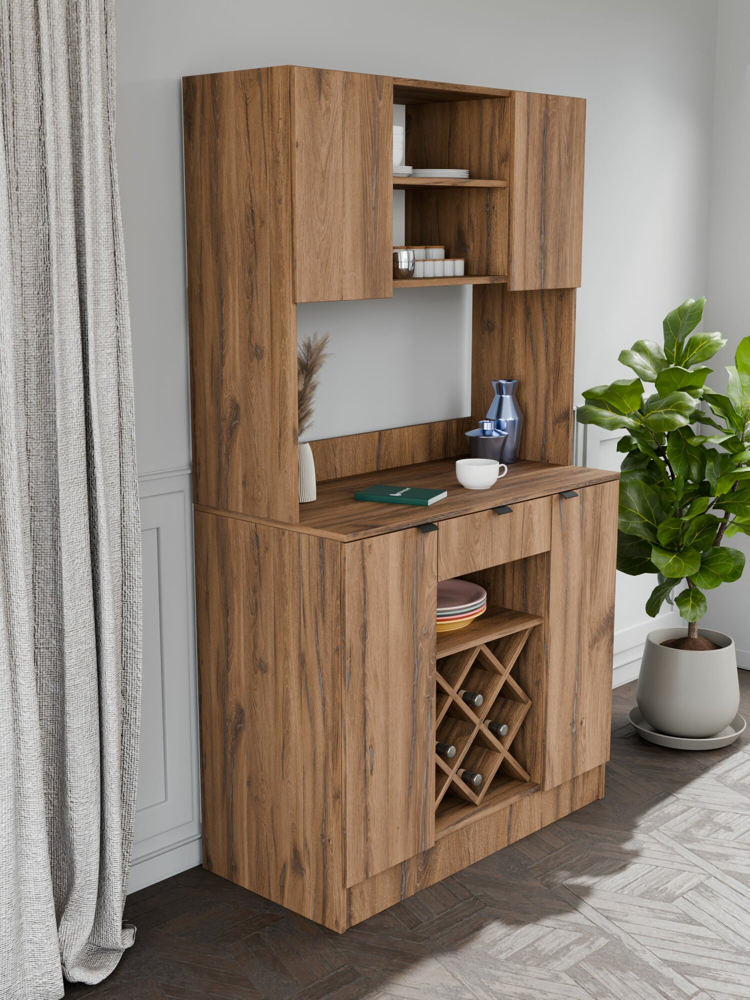 Изумлит Буфет Вилладж-2 100*180*48.5 см (ШхВхГ), дуб крафт табачный