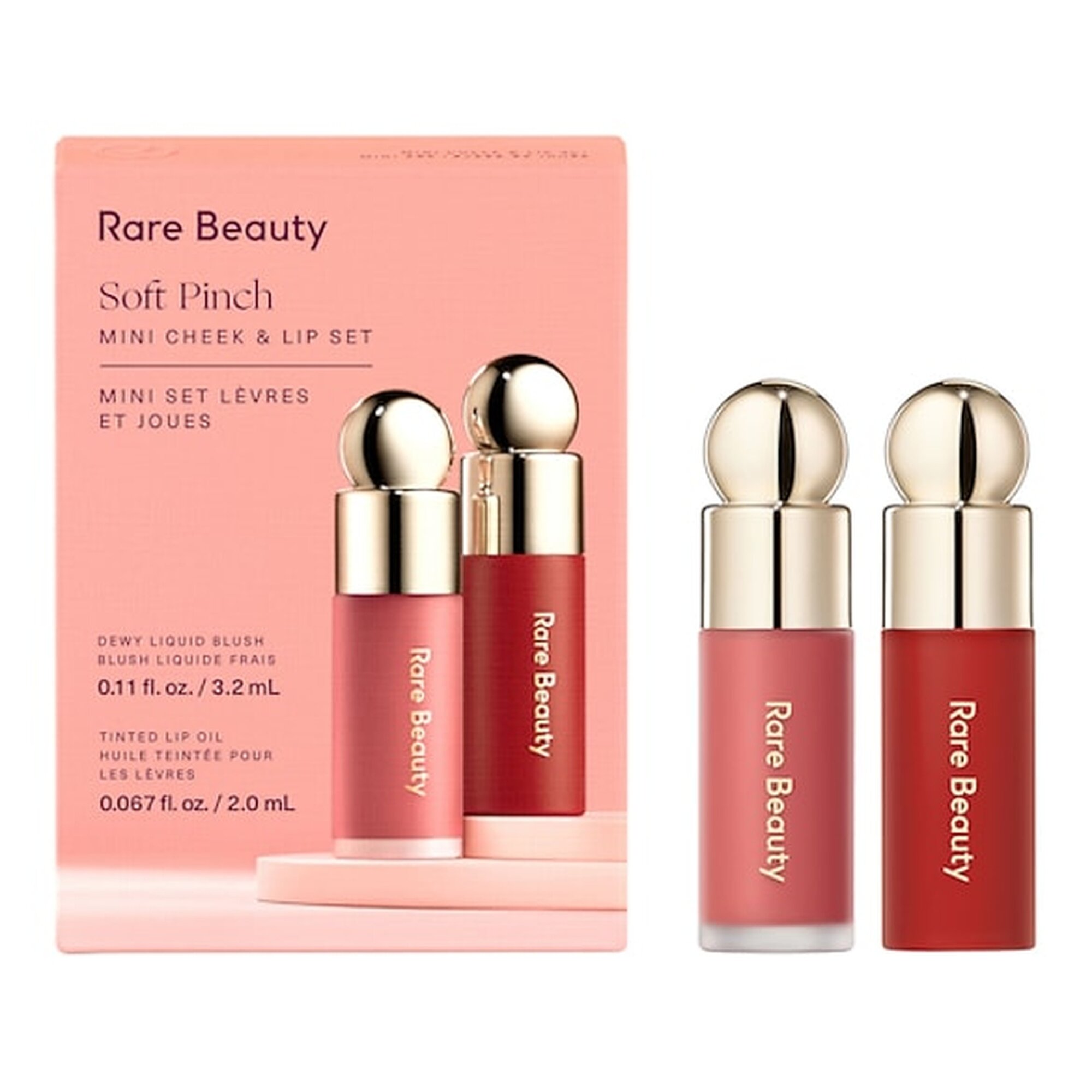 RARE BEAUTY Набор средств для губ и щек Soft Pinch Set: мини жидкие румяна 3.2 мл + мини масло для губ 2 мл