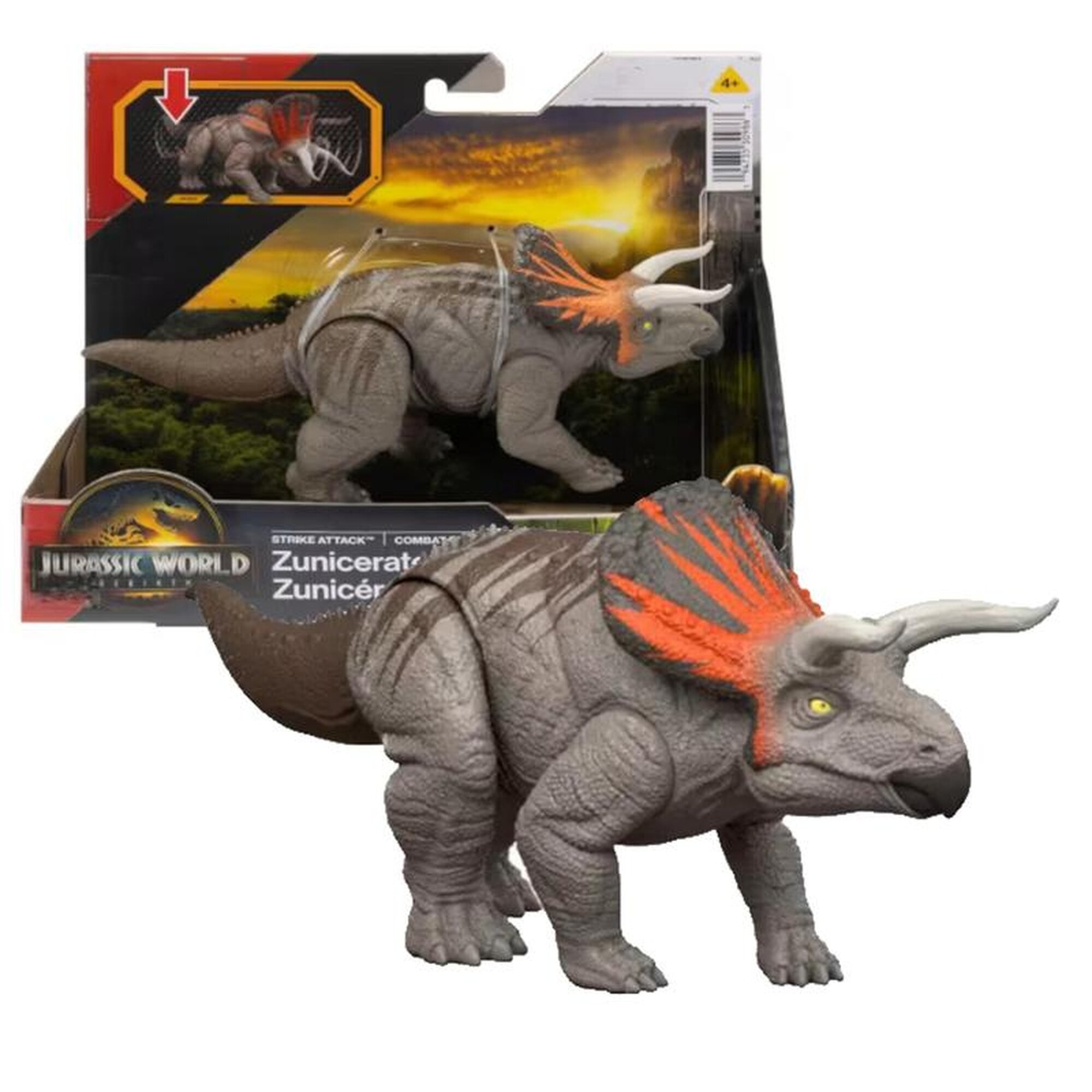 Фигурка Mattel "Jurassic World", динозавр Зуницератопс, шарнирная, серая, 8 см