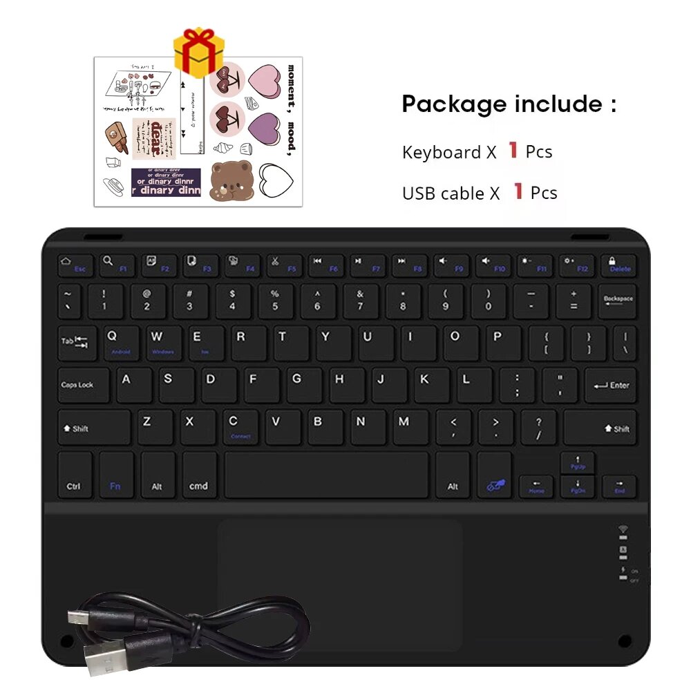 Беспроводная Bluetooth-клавиатура с мышью для планшетов и телефонов Russian, Black no Mouse