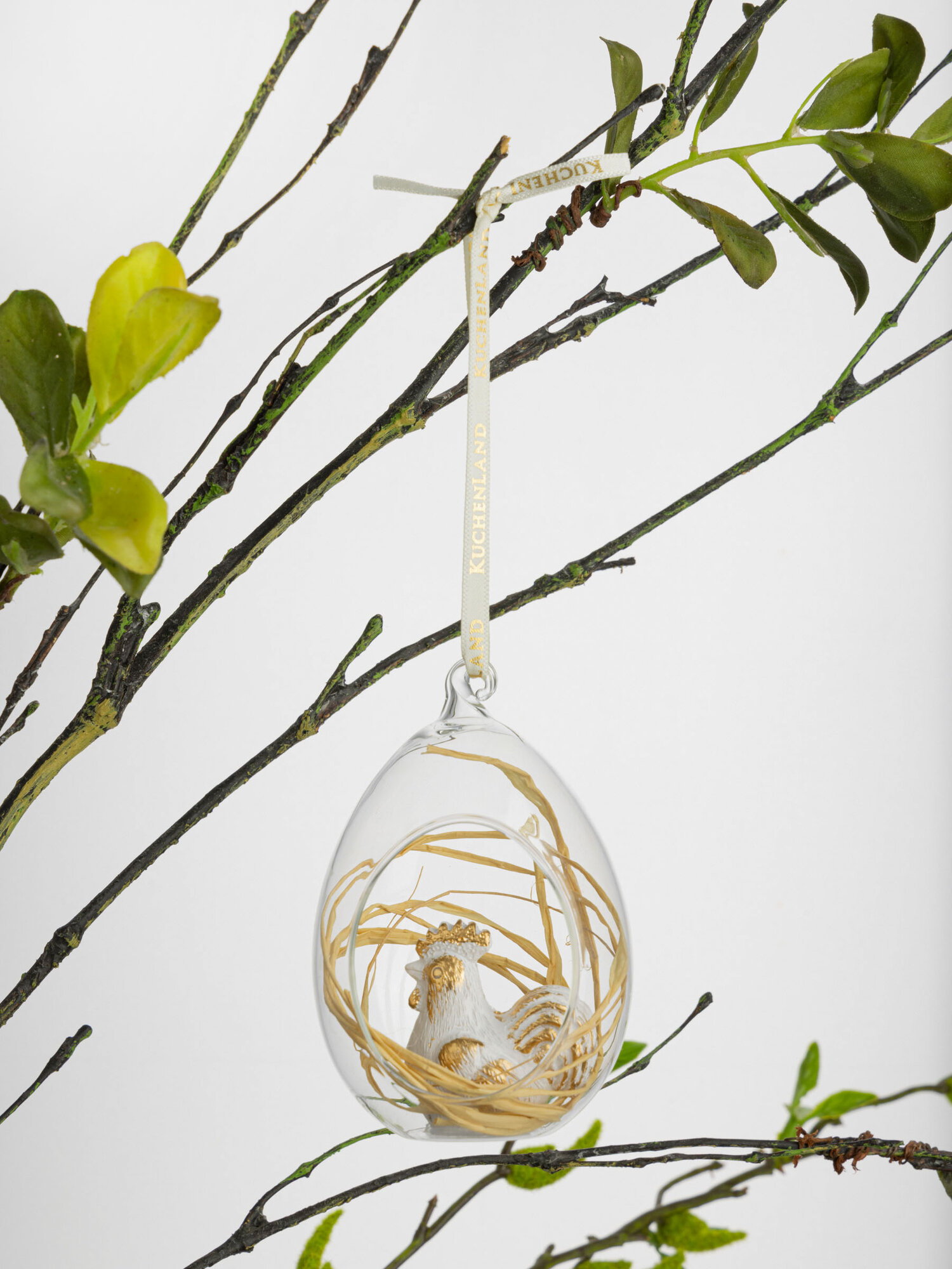 Подвеска декоративная, 6х8 см, стекло/полирезин, золотистая, Петушок, Easter, Kuchenland