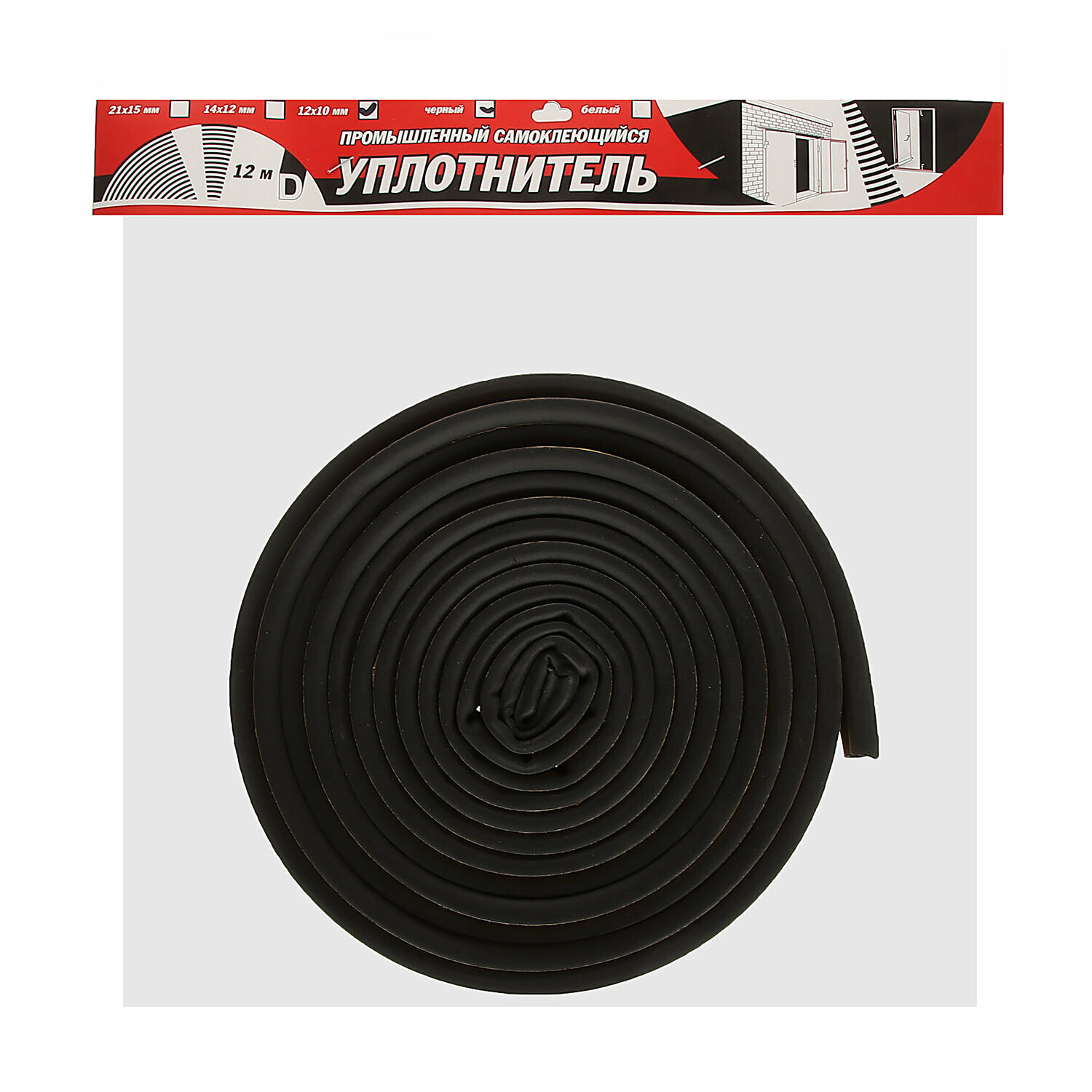 Уплотнитель самоклеющийся Tytan промышленный-гаражный, диаметр 12, 2х6 п. м, 12х10 мм, черный