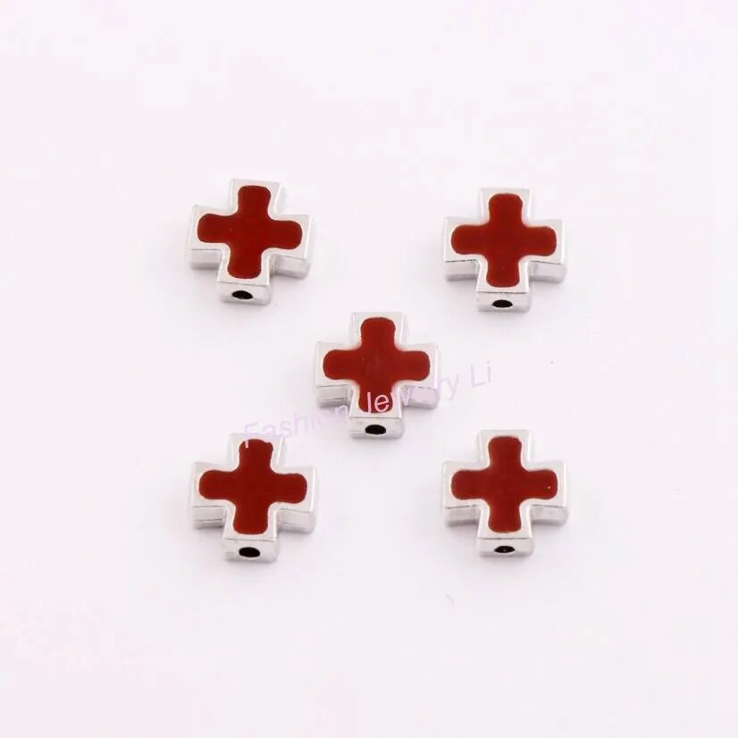 Эмалевые квадратные рыцарские кресты бусины тибетское серебро 20 шт 10 цветов 10,38 мм 5