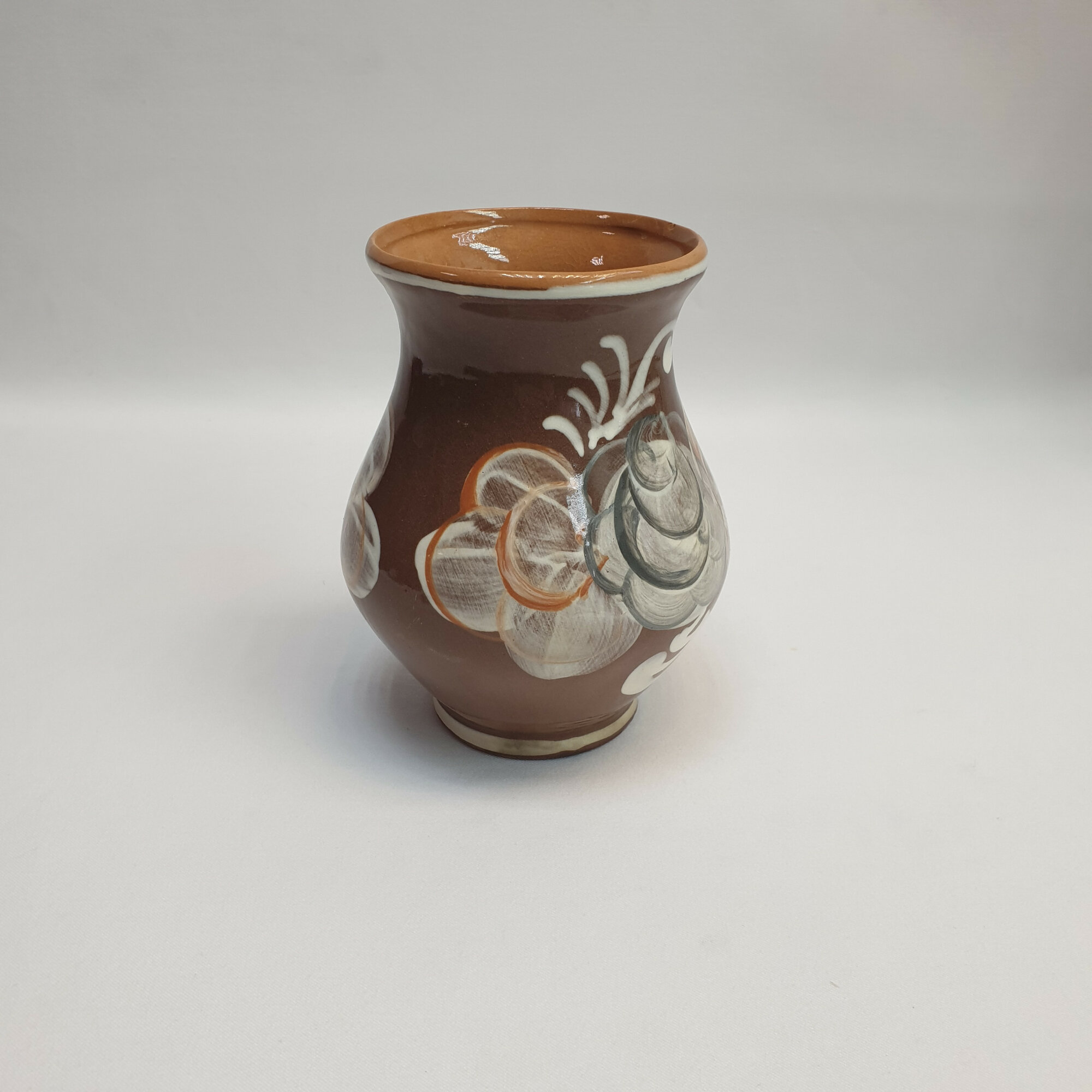 Винтажная декоративная ваза Орловская ф-ка, обливная керамика роспись высота 14 см, скол, СССР