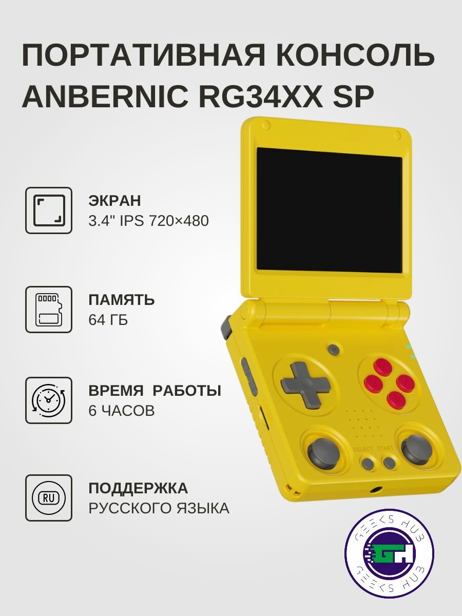 Портативная игровая приставка Anbernic RG34XX SP, экран 3.4", 720*480