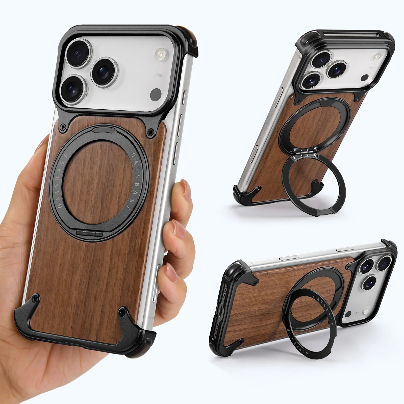 Деревянный чехол Oatsbasf для iPhone 17 Pro Max, коричневый, черный