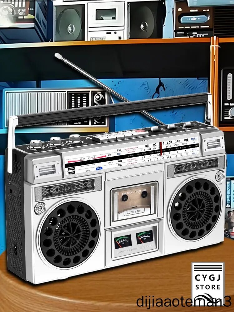 Ретро магнитола с Bluetooth, AM/FM/SW, серебристый цвет, воспроизведение кассет, USB-порт — фото 1