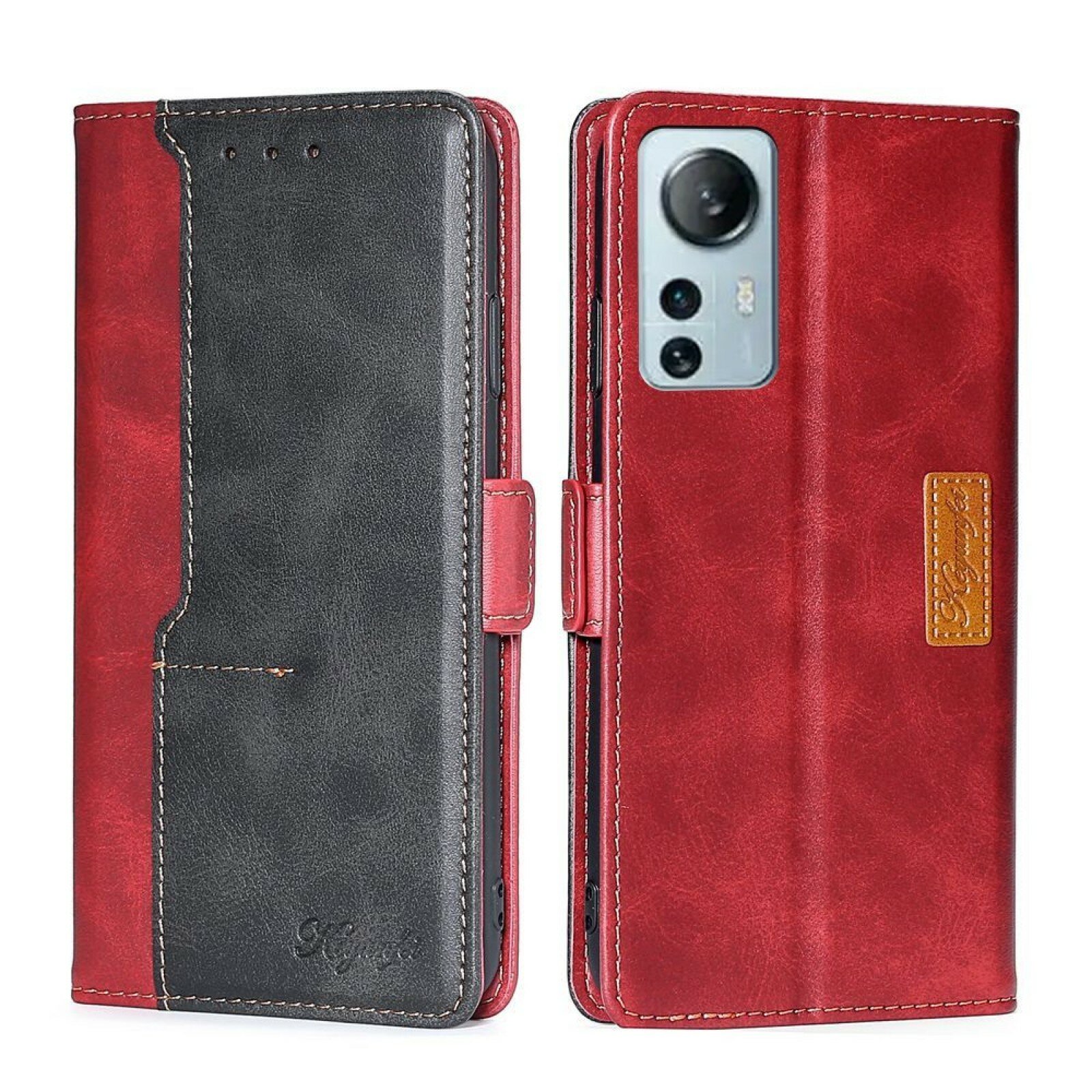 Чехол-книжка MyPads для Xiaomi 12 Lite двухцветный черный и красный с карманом