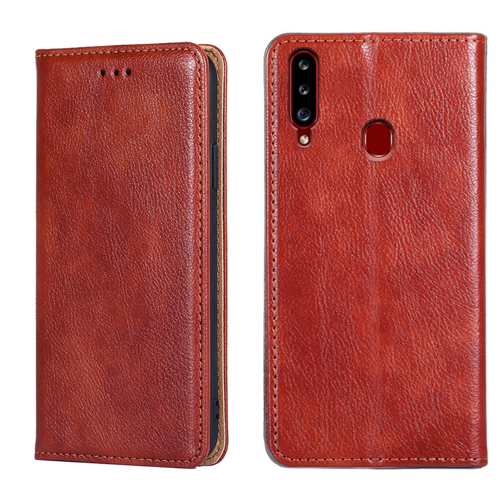 Чехол-книжка MyPads для Samsung Galaxy A20s коричневый из искусственной кожи