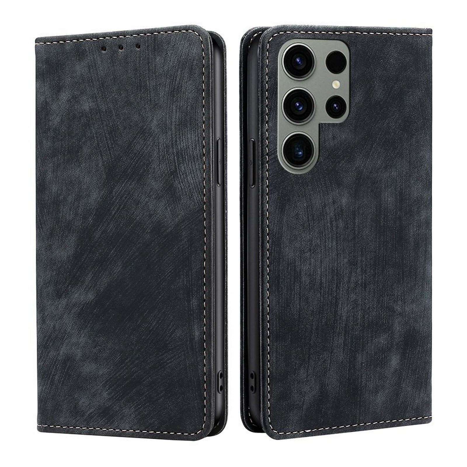 Чехол-книжка MyPads для Samsung Galaxy S23 Ultra черный мягкий на ощупь