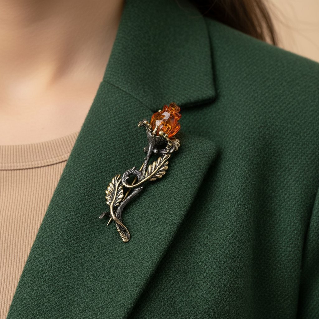 Брошь, янтарь
