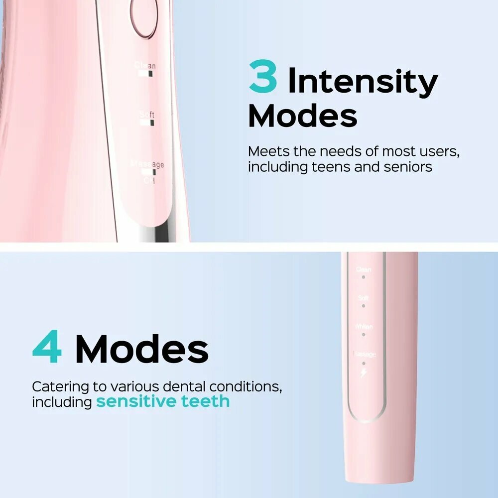 Комплект электрическая зубная щетка и портативный ирригатор из пластика розового цвета для полости рта
