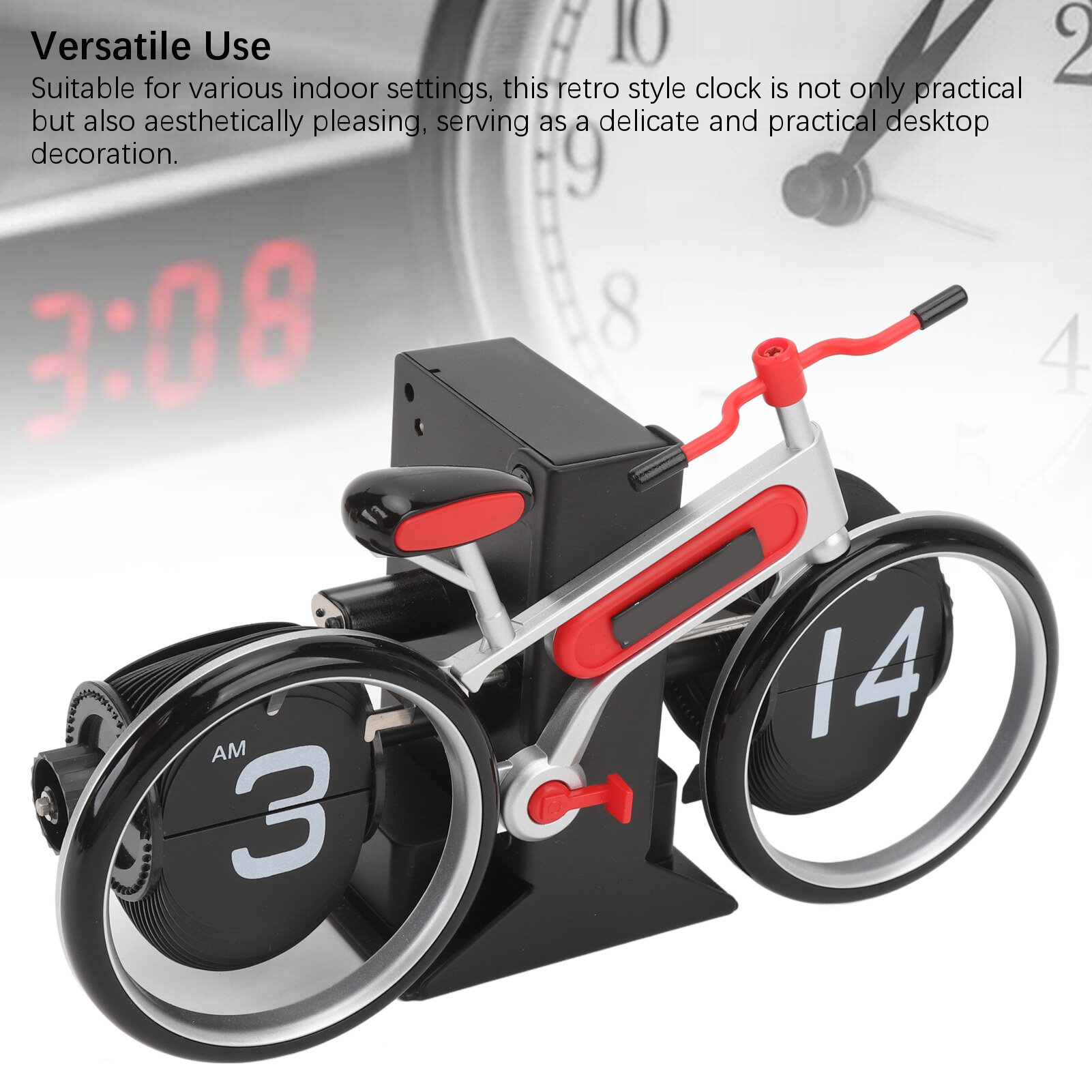Часы-перевертыш в форме велосипеда, перевертыш на батарейках, ретро-винтажные перевертыш, настольные механические часы для домашнего офиса, красные