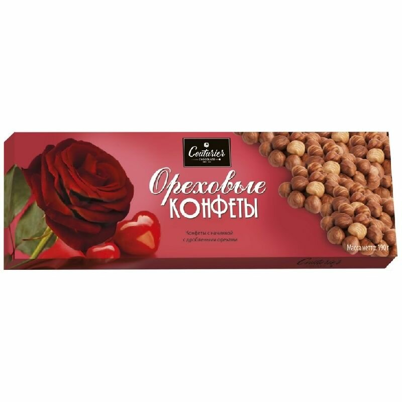 Конфеты COUTURIER ореховые шоколадные "Бордовая роза" с дроблеными орехами 190г