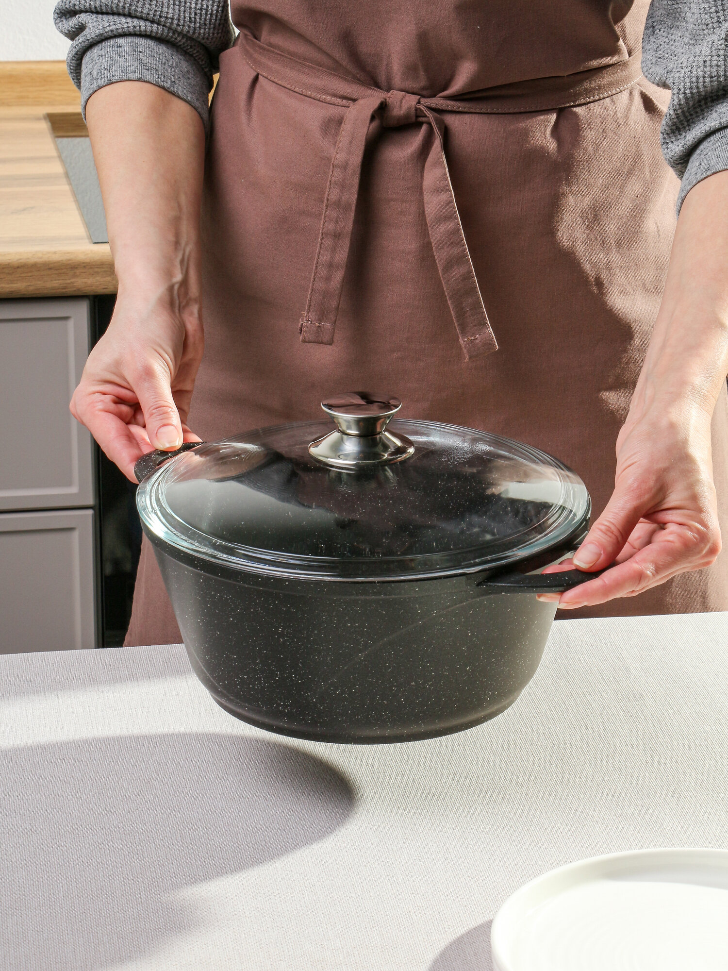 Кастрюля алюм, антиприг, 3 л, с крыш, крыш стекло, Горница, Induction, Гранит, Ик2433аг